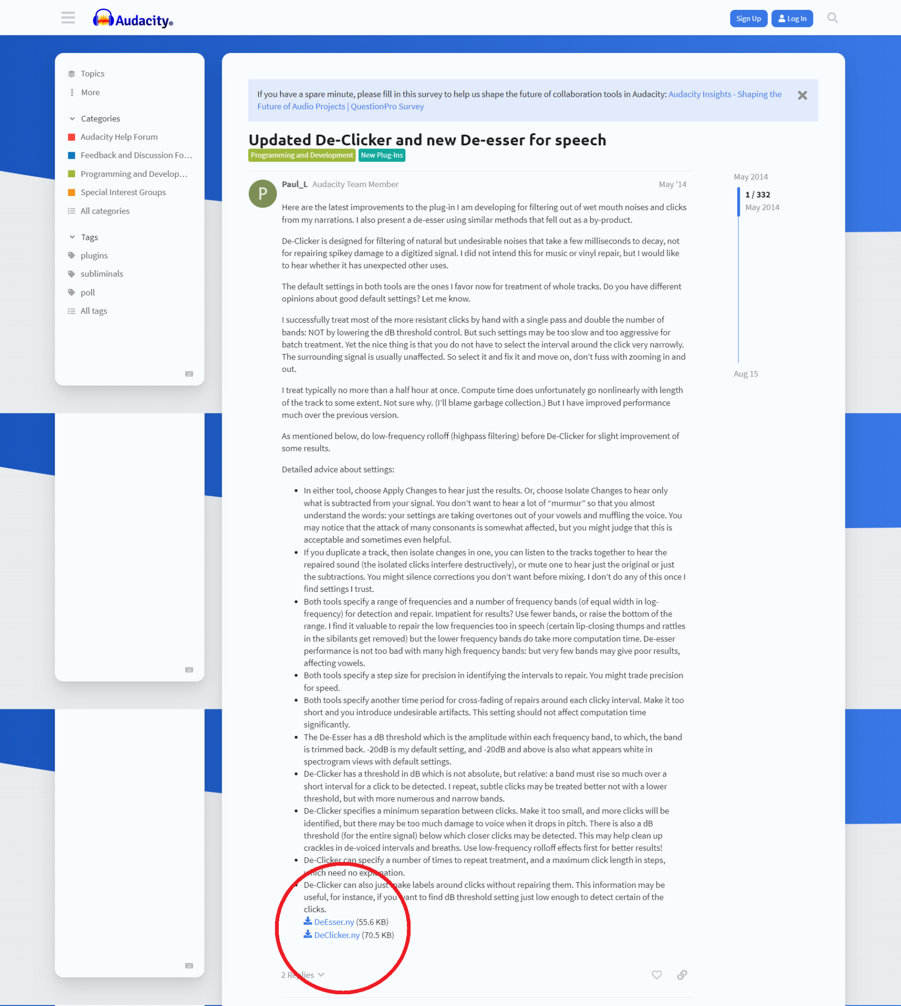Audacityでリップノイズを一発で消せるプラグイン”De-Clicker”の使い方 | わたなべ夫婦公式サイト